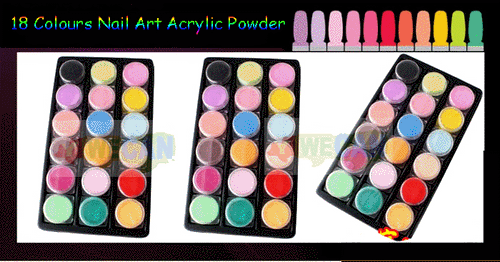 18 Colours Nail Art Acrylic Dust Powder Nail Art Tips